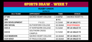 Week 7 Rugby Draw - De La Salle College