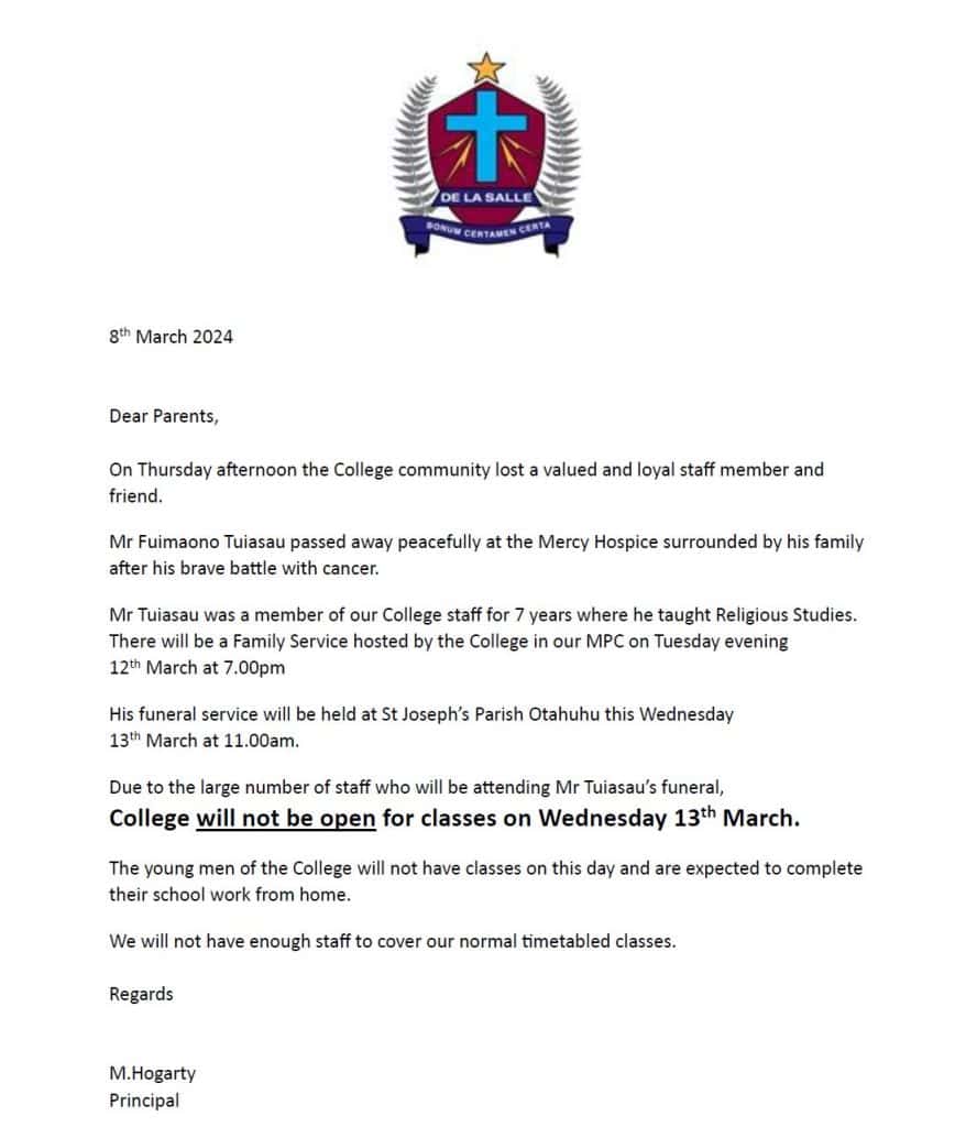 College Closed for Instruction - De La Salle College